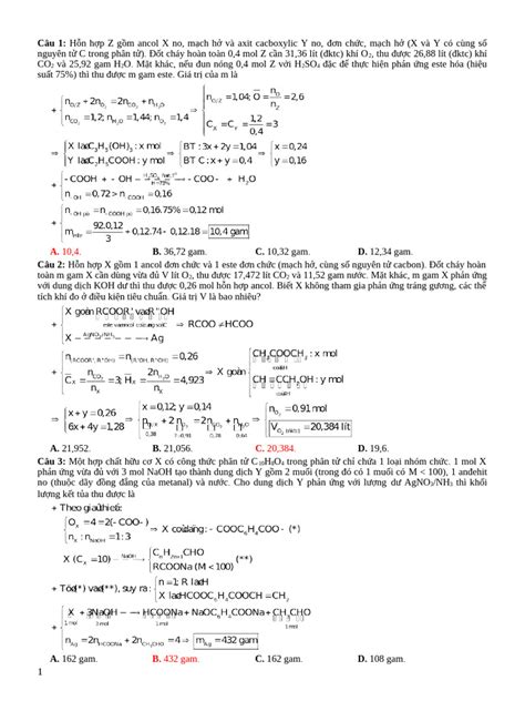 ĐÁp Án BÀi TẬp TỔng HỢp VỀ Ancol Axit Este Peptit Pdf