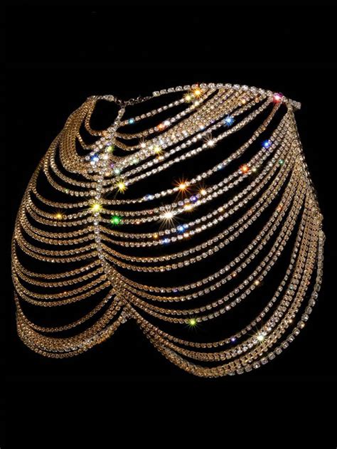1pc Simple Diamante Skirt Chain Hollow Out Sexy Body Chain For Women Suitable For Nightclub