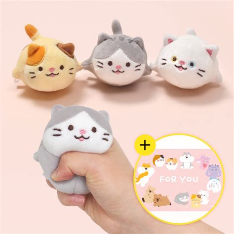모찌타운 [1 1] 모찌타운 스트레스볼 꾹꾹이 삼총사 말랑 고양이 Set 메세지카드 위시버킷