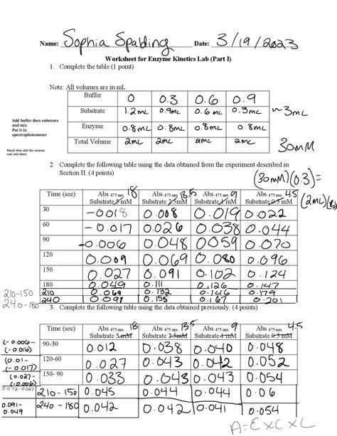 Enzyme Kinetics Lab Worksheet Part I Summaries Biology Docsity