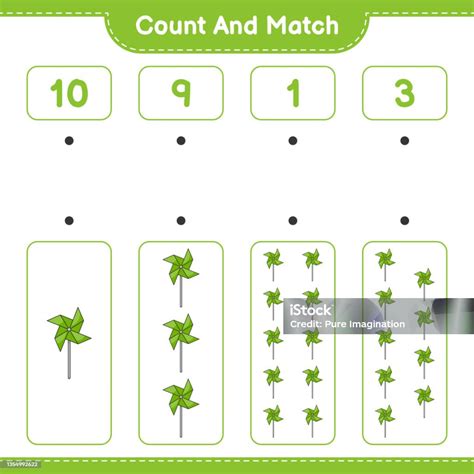 카운트 앤 매치 번바퀴 수를 계산하고 올바른 숫자와 일치합니다 교육 어린이 게임 인쇄 워크 시트 벡터 일러스트레이션 0명에 대한 스톡 벡터 아트 및 기타 이미지 Istock