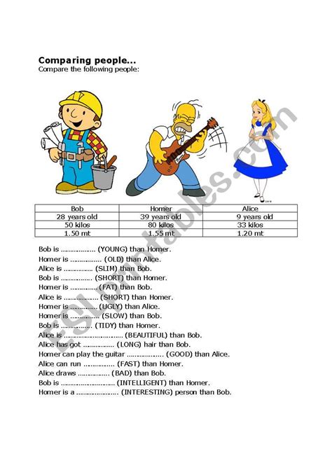 Comparing People Esl Worksheet By Duongthuy288