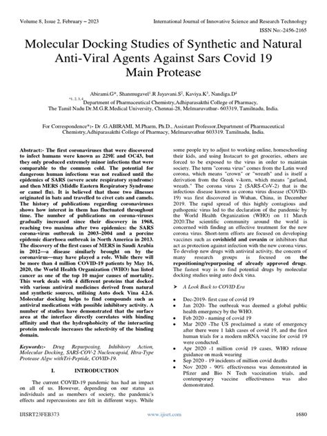 Molecular Docking Studies Of Synthetic And Natural Anti Viral Agents