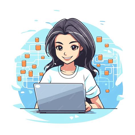 Premium Vector Girl With Laptop Vector Illustration In Cartoon Style On White Background