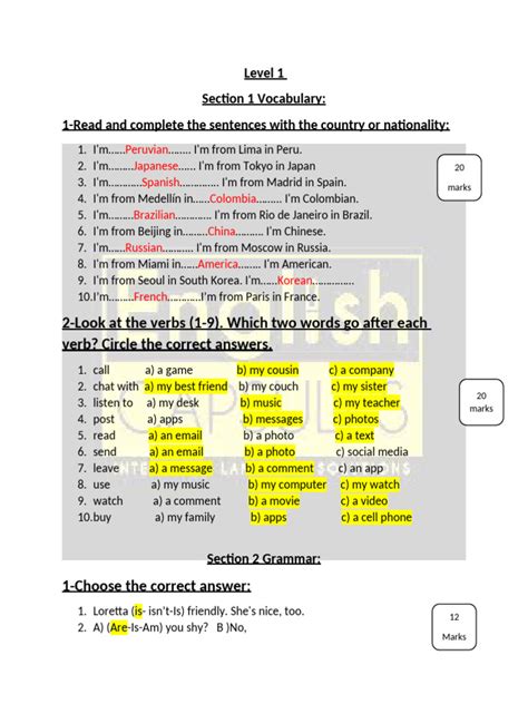 Final Exams Answer Key Pdf