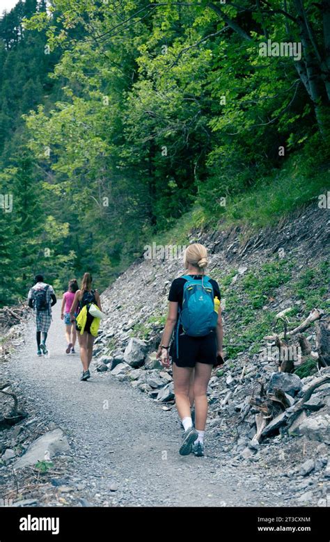 Kandersteg Switzerlandaug 32023 A White Girl Hiking On A Path In