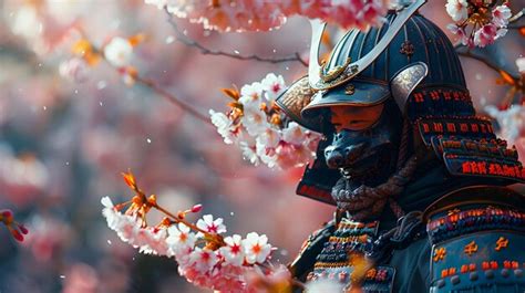 Samurai Warrior In Cherry Blossom Illustration Premium Ai Generated Image