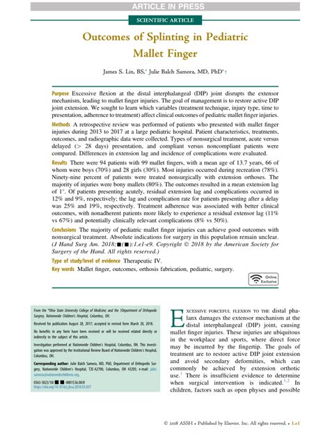 Pdf Outcomes Of Splinting In Pediatric Mallet Finger
