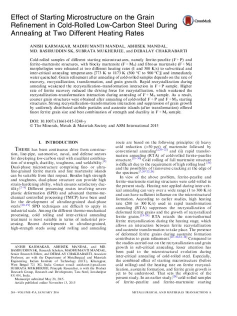 Pdf Effect Of Starting Microstructure On The Grain Refinement In Cold Rolled Low Carbon Steel