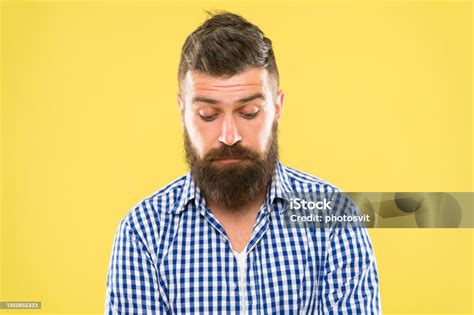 미안한 느낌 부끄러운 개념 정말 죄송합니다 남자는 후회하는 얼굴을 수염을 기었다 남자는 미안 수염 사과를 요청하십시오 수염을