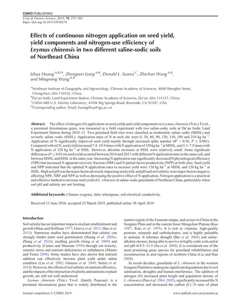 Pdf Effects Of Continuous Nitrogen Application On Seed Yield Yield Components And Nitrogen