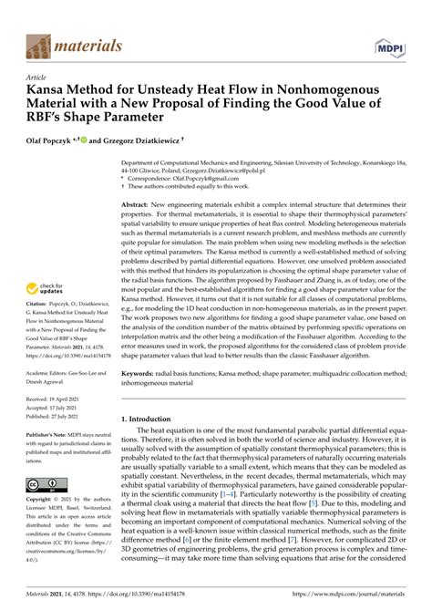 Pdf Kansa Method For Unsteady Heat Flow In Nonhomogenous Material With A New Proposal Of