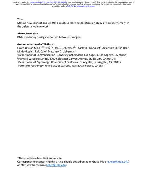 Pdf Making New Connections An Fnirs Machine Learning Classification