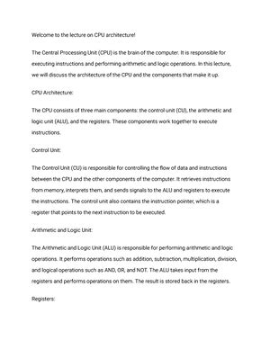 Arithmetic Logic Unit ALU In Computer Architecture The ALU Is Designed To Operate On Two
