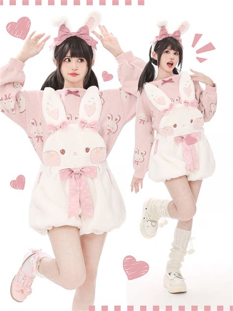 White Bunny Sweet Plush Overalls Bubble Shorts