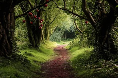 Orchard Path With Ripe Fruit Premium Ai Generated Image