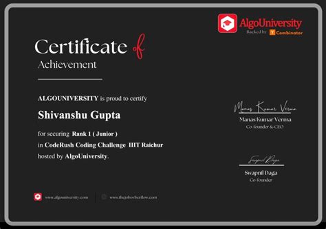 Shivanshu Gupta On Linkedin Algouniversity Coderush 1st