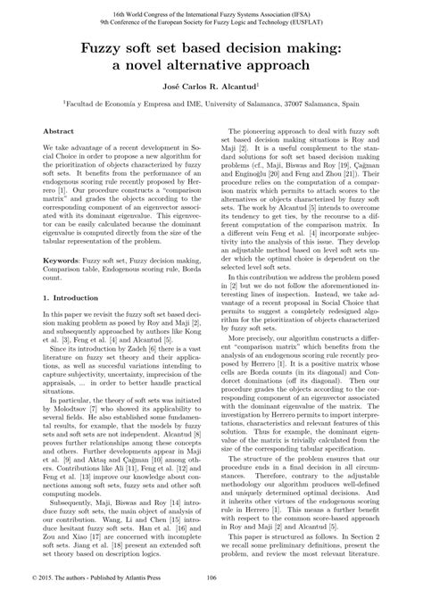 Pdf Fuzzy Soft Set Based Decision Making A Novel Alternative Approach