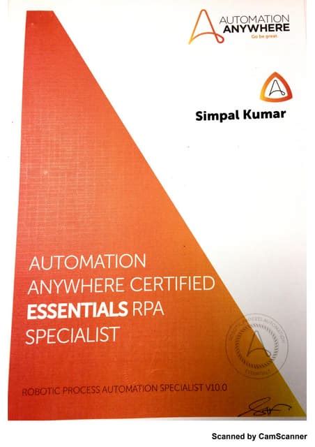 Simpal Kumar Automation Anywhere Certification Pdf Cameras And Camcorders Consumer Electronics