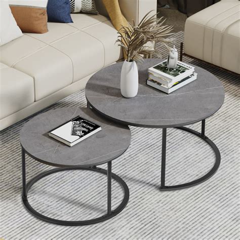 Sintered Stone Nesting Coffee Tables Set Of 2 Round Stacking Sofa Side