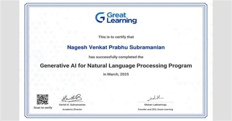 Ga Nlp Completion Certificate For Nagesh Venkat Prabhu Subramanian Nagesh Subramanian