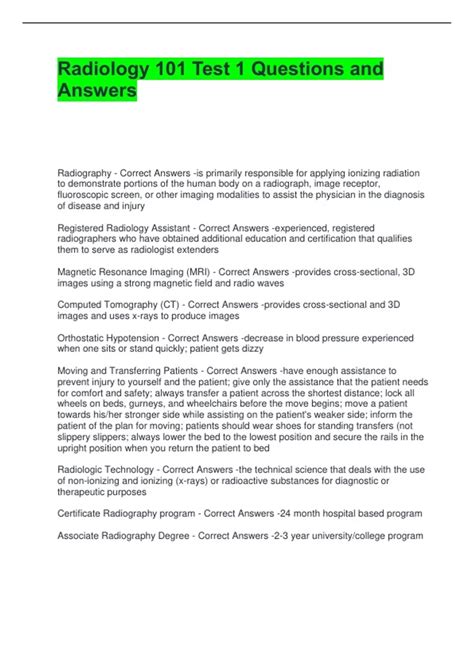 Radiology 101 Test 1 Questions And Answers Imaging Stuvia Us