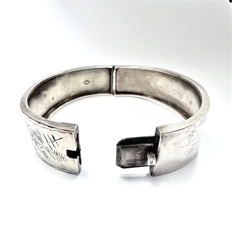 Boxed Victorian Sterling Silver And Gold Hinged Cuff Bangle