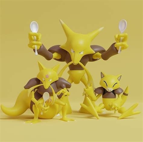 Pokemon Abra Kadabra And Alakazam With 2 Poses 3d Model 3d Printable
