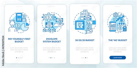 Budget Approaches Blue Onboarding Mobile App Screen Financial Plan Types Walkthrough 4 Steps