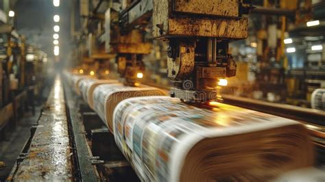 Dynamic Printing Press In Action At A Factory Scene Stock Illustration