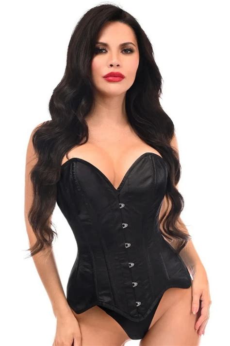 Top Drawer Black Satin Steel Boned Overbust Corset Spicy Lingerie