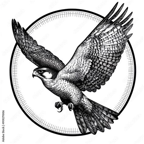 Black And White Vintage Engraved Art Of A Peregrine Falcon In A