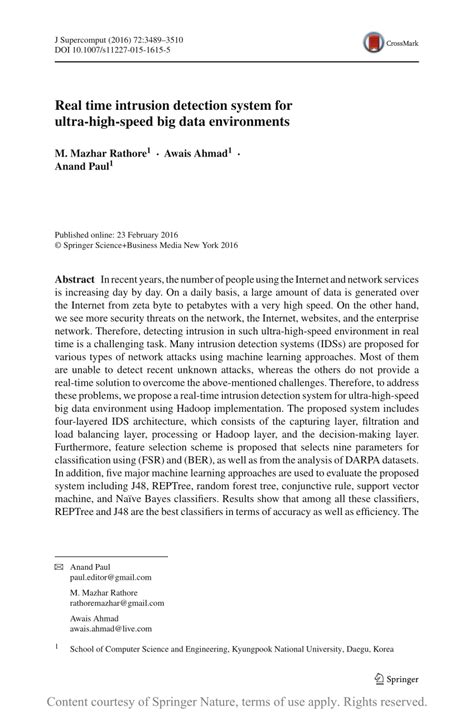 real time intrusion detection system for ultra high speed big data