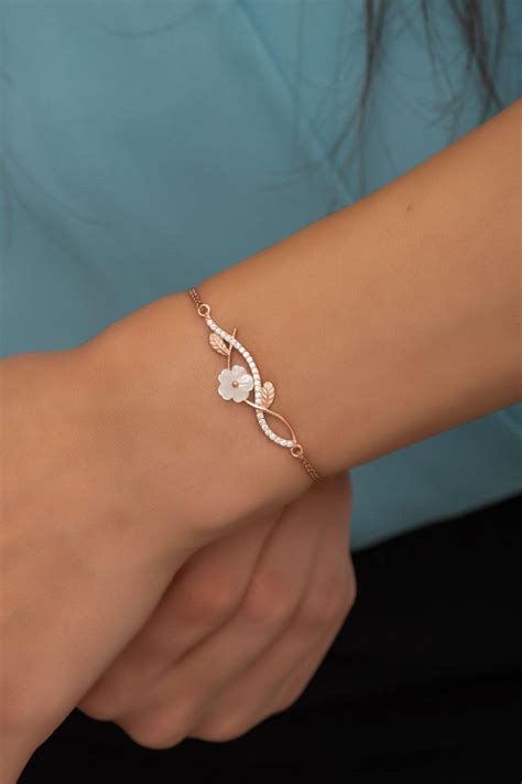 Magnolia Flower Silver Bracelet Gold Flower Bracelet Pretty Jewelry