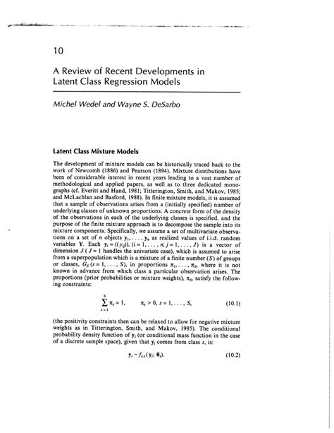 Pdf A Review Of Recent Developments In Latent Class Regression Models