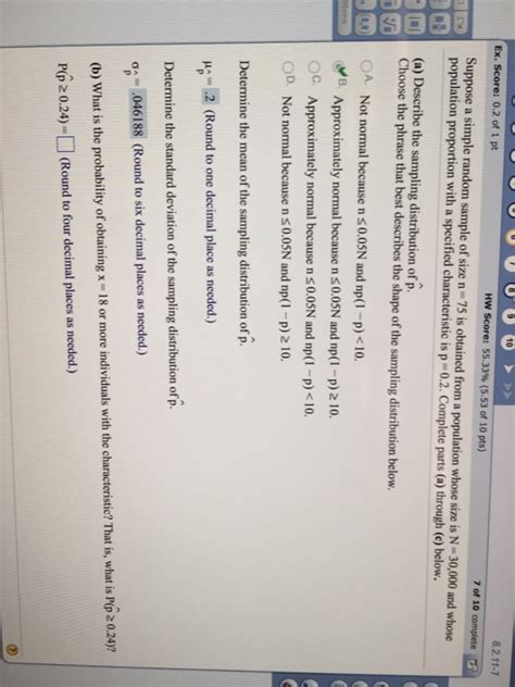 Solved Suppose A Simple Random Sample Of Size N 75 Is