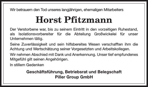 Traueranzeigen Von Horst Pfitzmann Harztrauerde