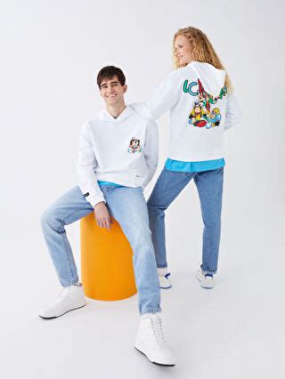 BEYAZ Uzun Kollu Nostaljik Maymun Baskılı Erkek Hoodie S3IB95Z8 Q6K LCW