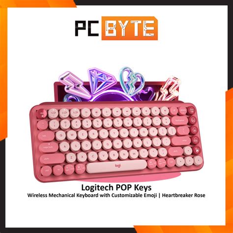 Logitech POP Keys Wireless Mechanical Keyboard With Customizable Emoji Keys Heartbreaker Rose