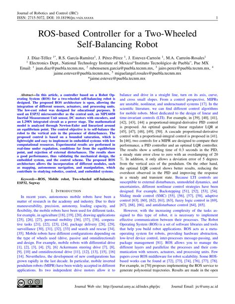 Pdf Ros Based Controller For A Two Wheeled Self Balancing Robot