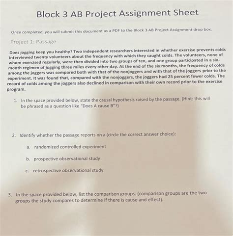 Block Ab Project Assignment Sheet Once Completed Chegg