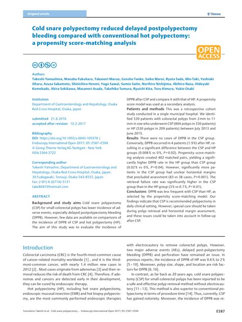 Pdf Cold Snare Polypectomy Reduced Delayed Postpolypectomy Bleeding Compared With Conventional