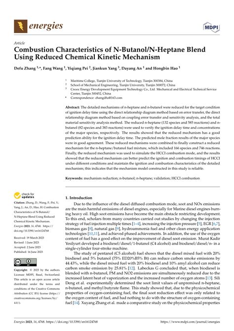 Pdf Combustion Characteristics Of N Butanoln Heptane Blend Using