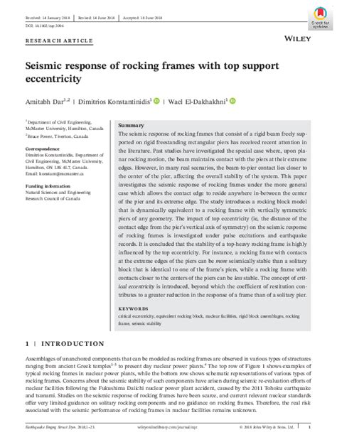 Pdf Seismic Response Of Rocking Frames With Eccentricity Effects