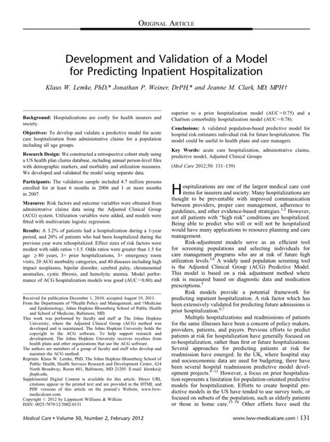 Pdf Development And Validation Of A Model For Predicting Inpatient Hospitalization