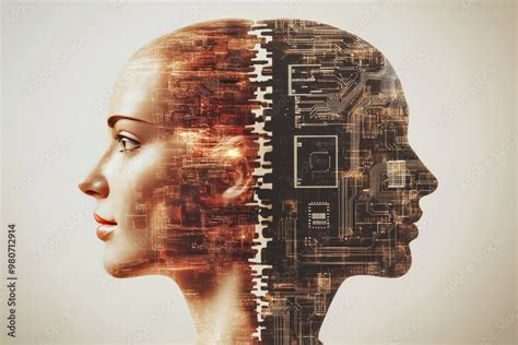 Female Profile With Digital Circuitry Embedded Into The Head Representing The Interaction Of