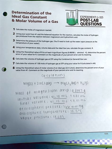 Solved Text Determination Of The Ideal Gas Constant Molar Volume Of A