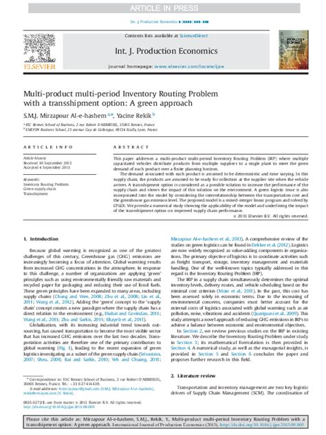 Pdf Multi Product Multi Period Inventory Routing Problem With A Transshipment Option A Green