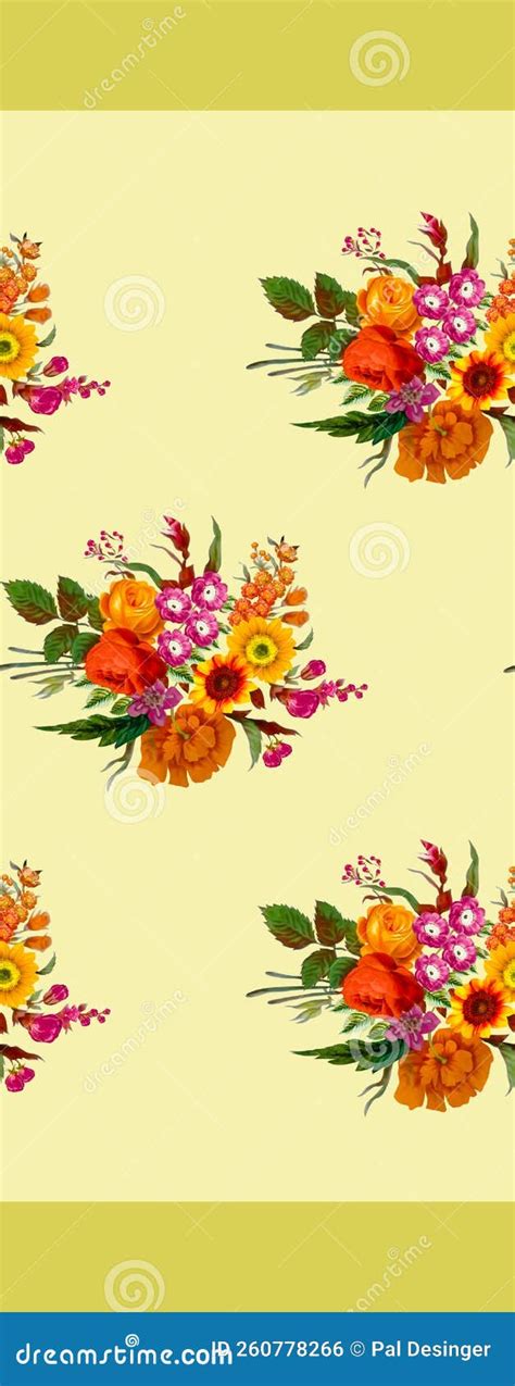 two side border with yellow background flower bunch pattern for saree