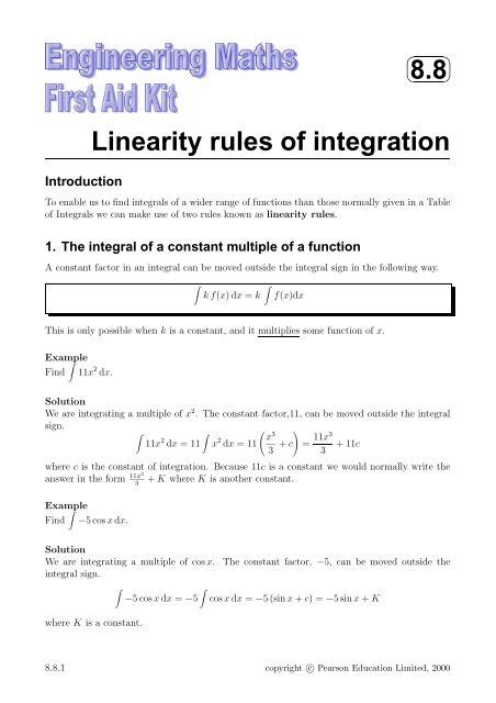 88 Linearity Rules Of Integration Mathematics Support Centre